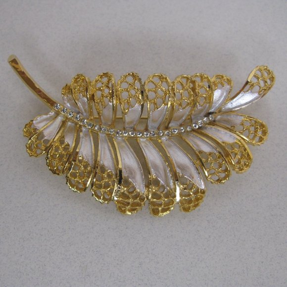BSK | Jewelry | Bsk Lacey Feather Leaf Two Tone Brooch | Poshmark